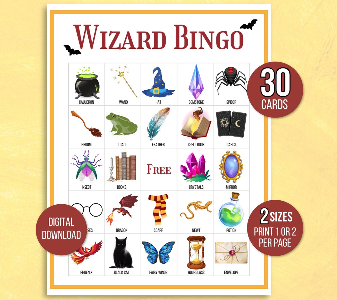 Wizard Bingo, 30 Wizard Bingo Cards, Wizard Party Game, Magic School ...