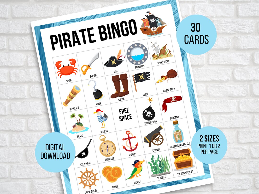 Pirate Bingo 30 Printable Pirate Bingo Cards Pirate - Etsy