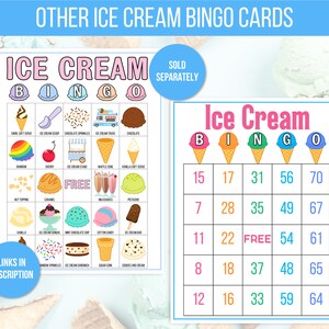 Ice Cream Bingo, 50 Printable Ice Cream Bingo Cards, Ice Cream Birthday ...