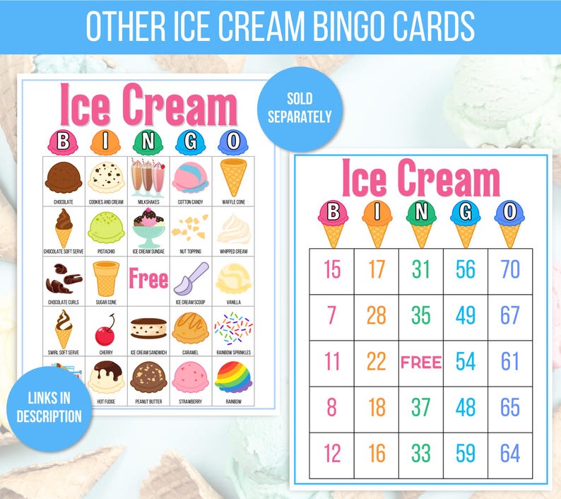 Ice Cream Bingo, 50 Printable Ice Cream Bingo Cards, Ice Cream Birthday ...