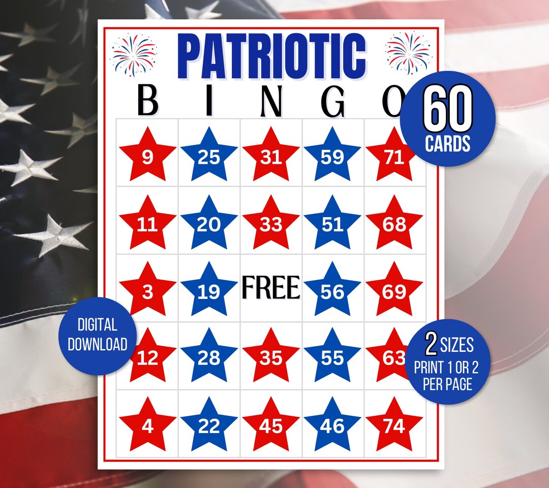 Patriotic Bingo, 60 Patriotic Bingo Cards, Fourth of July Bingo, Fourth ...