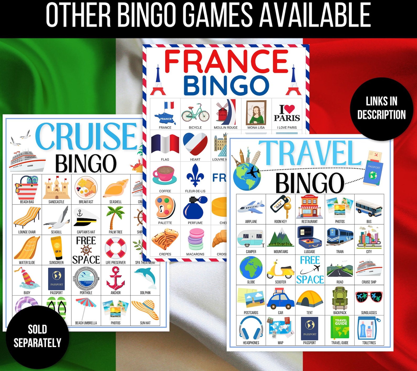 Italy Bingo, 60 Italy Travel Bingo Cards, Travel Bingo, Italian Bingo ...