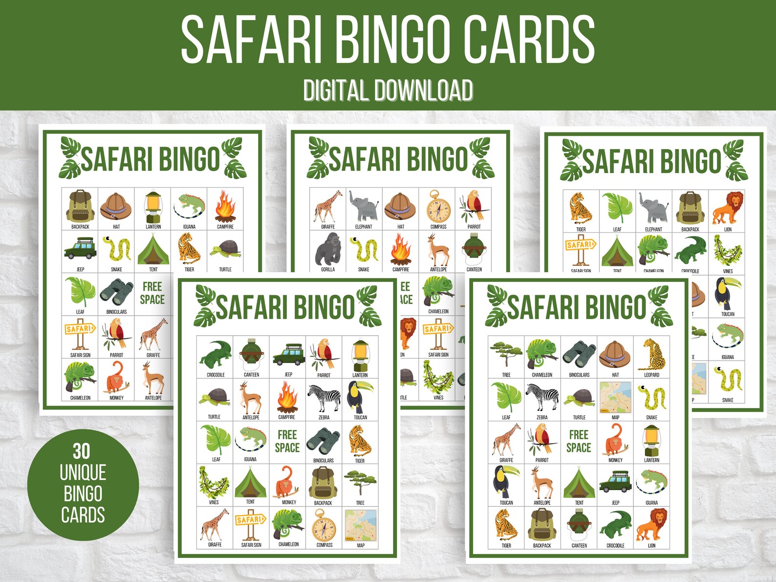 Safari Bingo 30 Printable Safari Bingo Cards Safari Party - Etsy