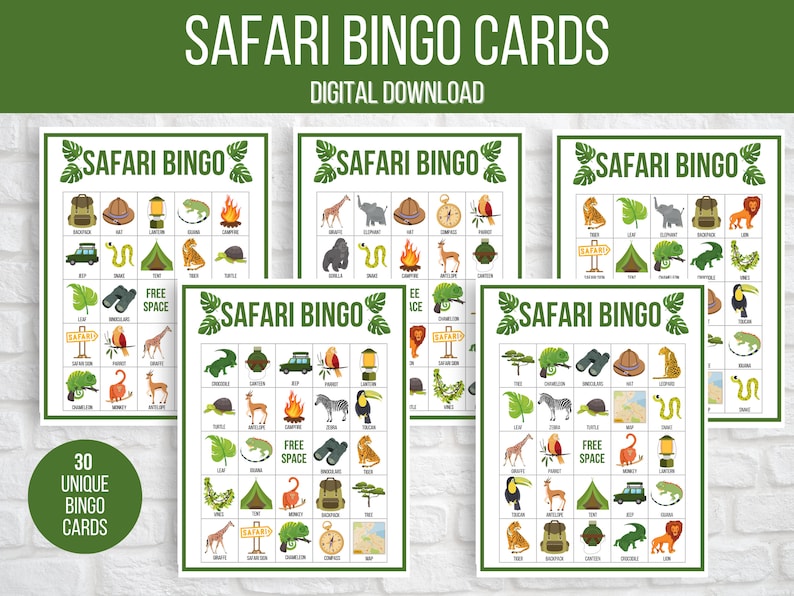 Safari Bingo 30 Printable Safari Bingo Cards Safari Party - Etsy