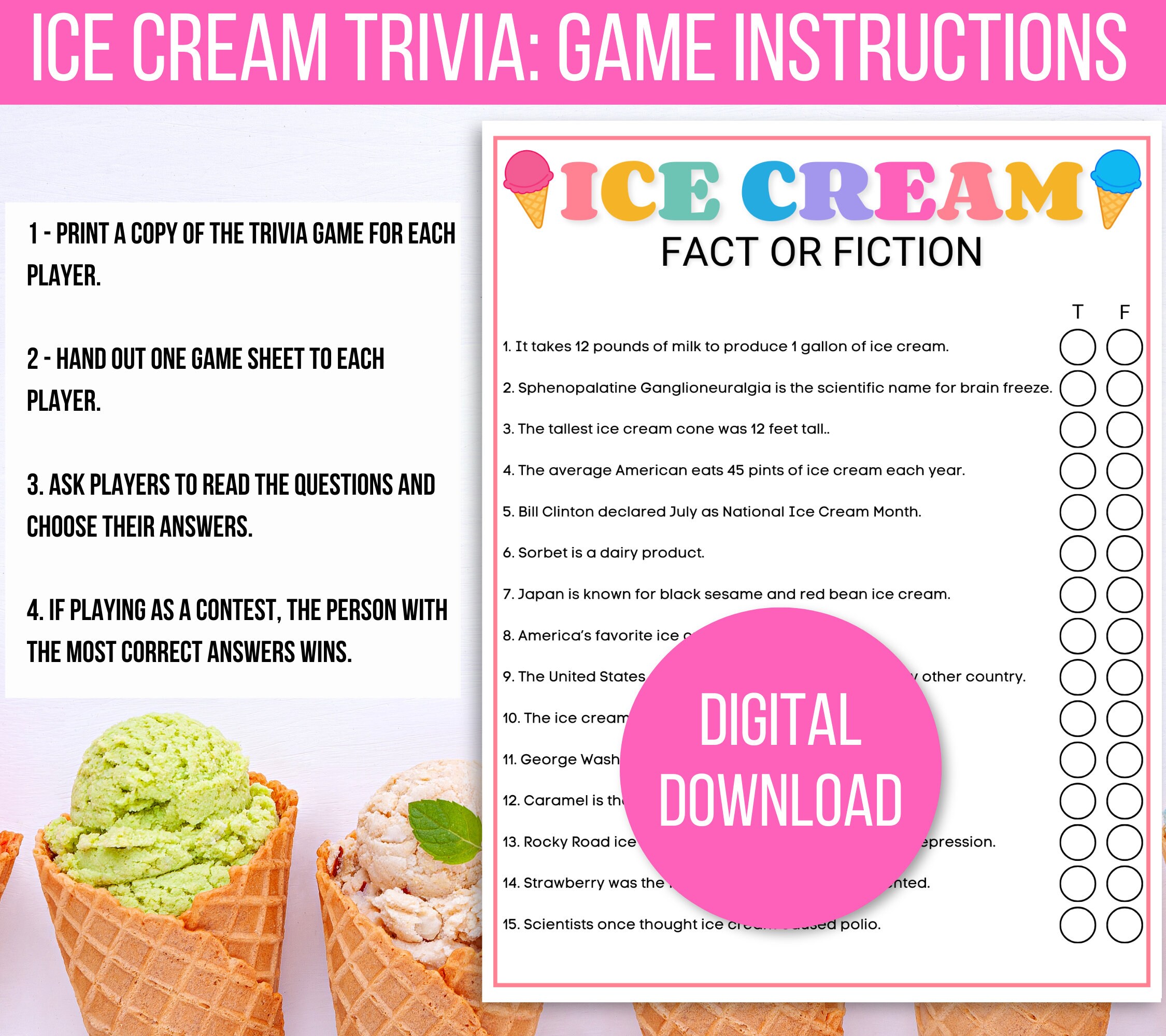 Ice Cream Trivia Game, Ice Cream Game, Ice Cream Social Game,ice Cream ...