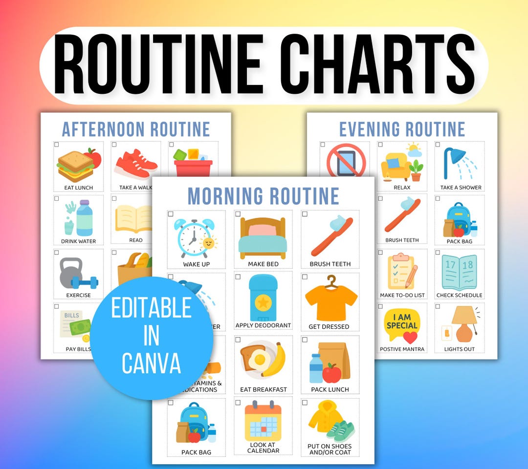 ADHD/ Neurodivergent Daily Visual Schedule, Editable Routine Charts ...