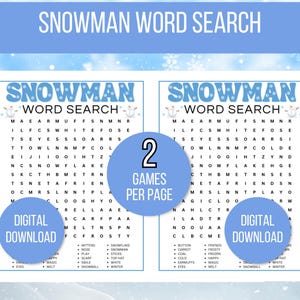 Snowman Word Search, Fun Snowman Game, Printable Snowman Game, Snowman ...