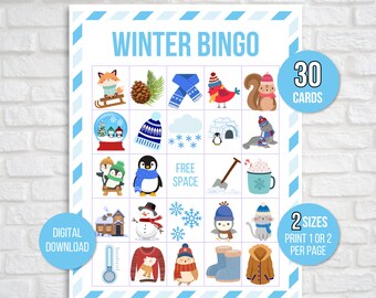 Winter Bingo 30 Printable Cards INSTANT DOWNLOAD - Etsy