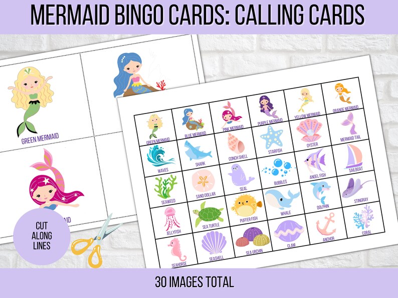 Mermaid Bingo 30 Unique Printable Mermaid Bingo Cards - Etsy