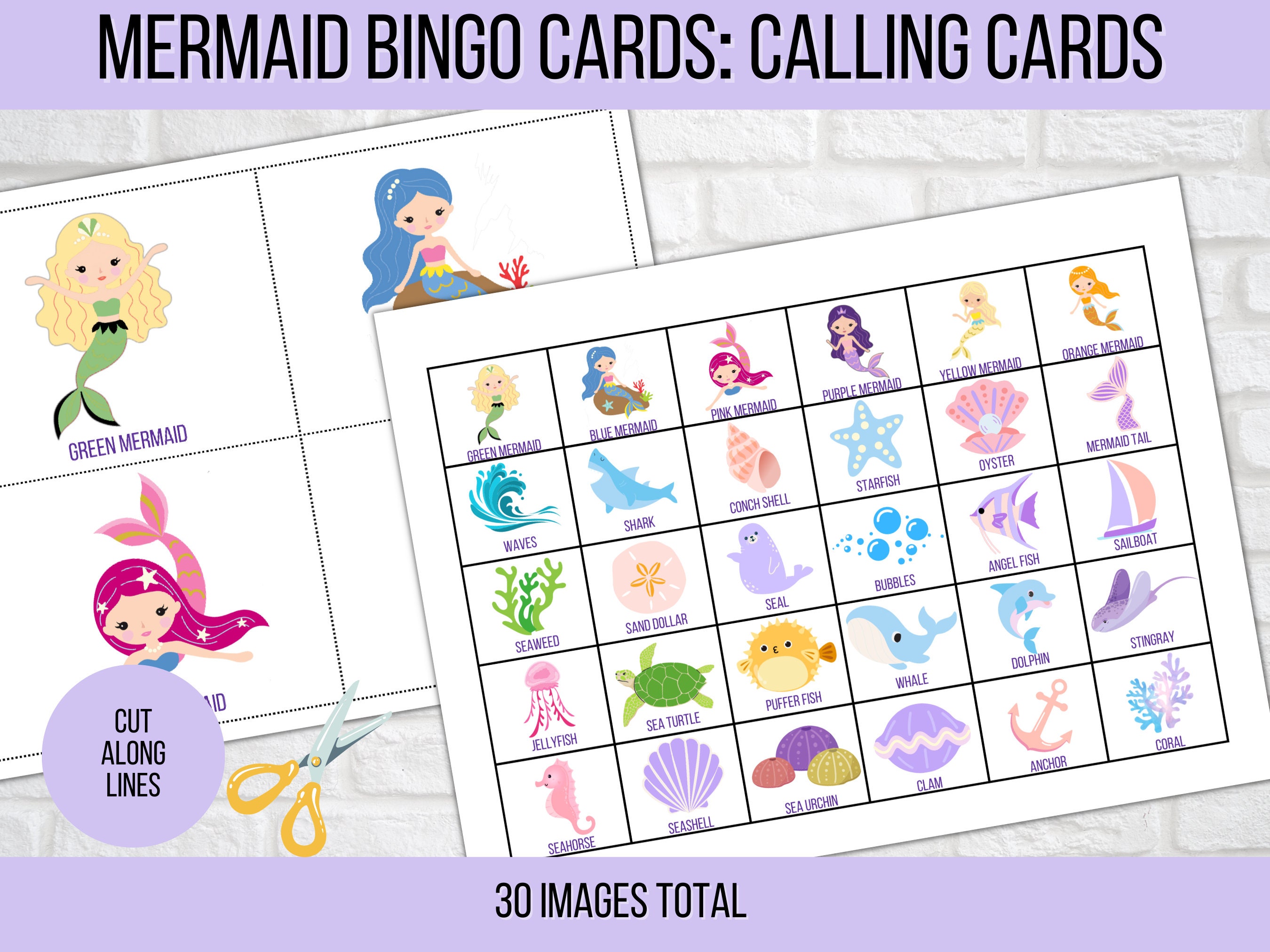 Mermaid Bingo 30 Unique Printable Mermaid Bingo Cards - Etsy