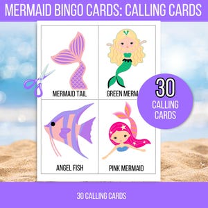 Mermaid Bingo, 30 Unique Printable Mermaid Bingo Cards, Mermaid Game ...
