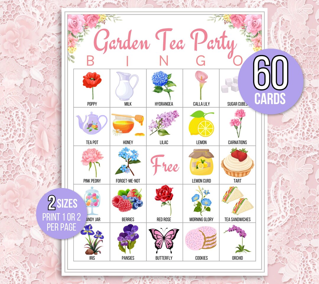 Tea Party Bingo, 60 Printable Tea Party Bingo Cards, Tea Party Game ...