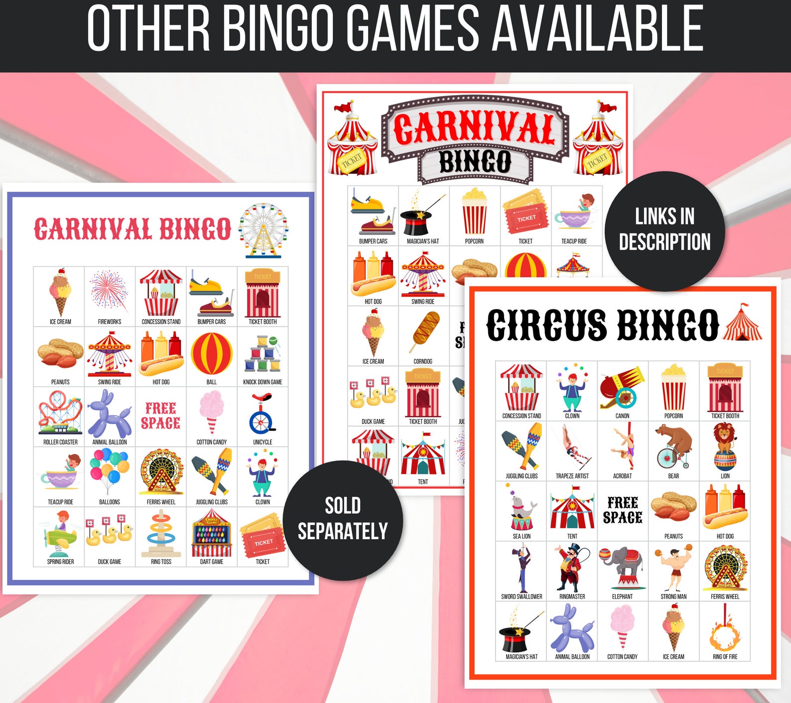 Circus Bingo, 30 Printable Circus Bingo Cards, Circus Party Game ...