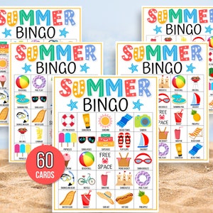 Summer Bingo, 60 Summer Bingo Cards, Summer Game, Summer Activity, Kid ...