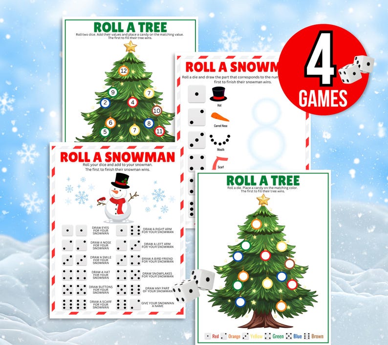 Roll a Christmas Tree Game Printable, Roll a Snowman, Roll a Dice ...