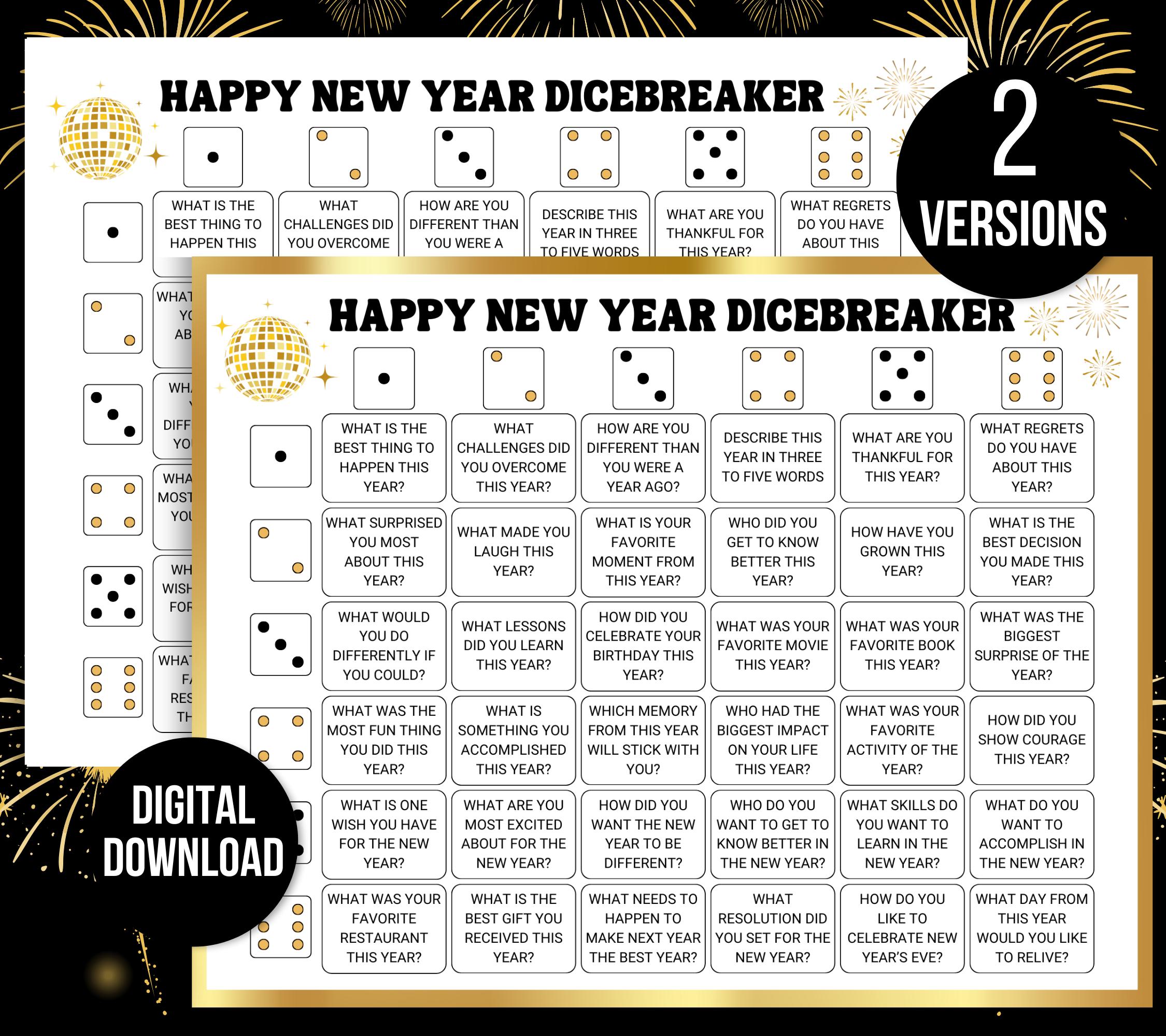 New Years Eve Dicebreaker, New Years Dicebreaker, New Years Icebreaker ...