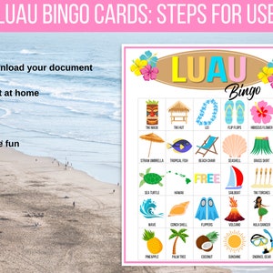 Luau Bingo, Aloha Bingo, Hawaiian Bingo, 30 Printable Luau Bingo Cards ...