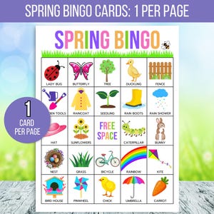Printable Spring Bingo, 30 Spring Bingo Cards, Spring Activity for Kids ...