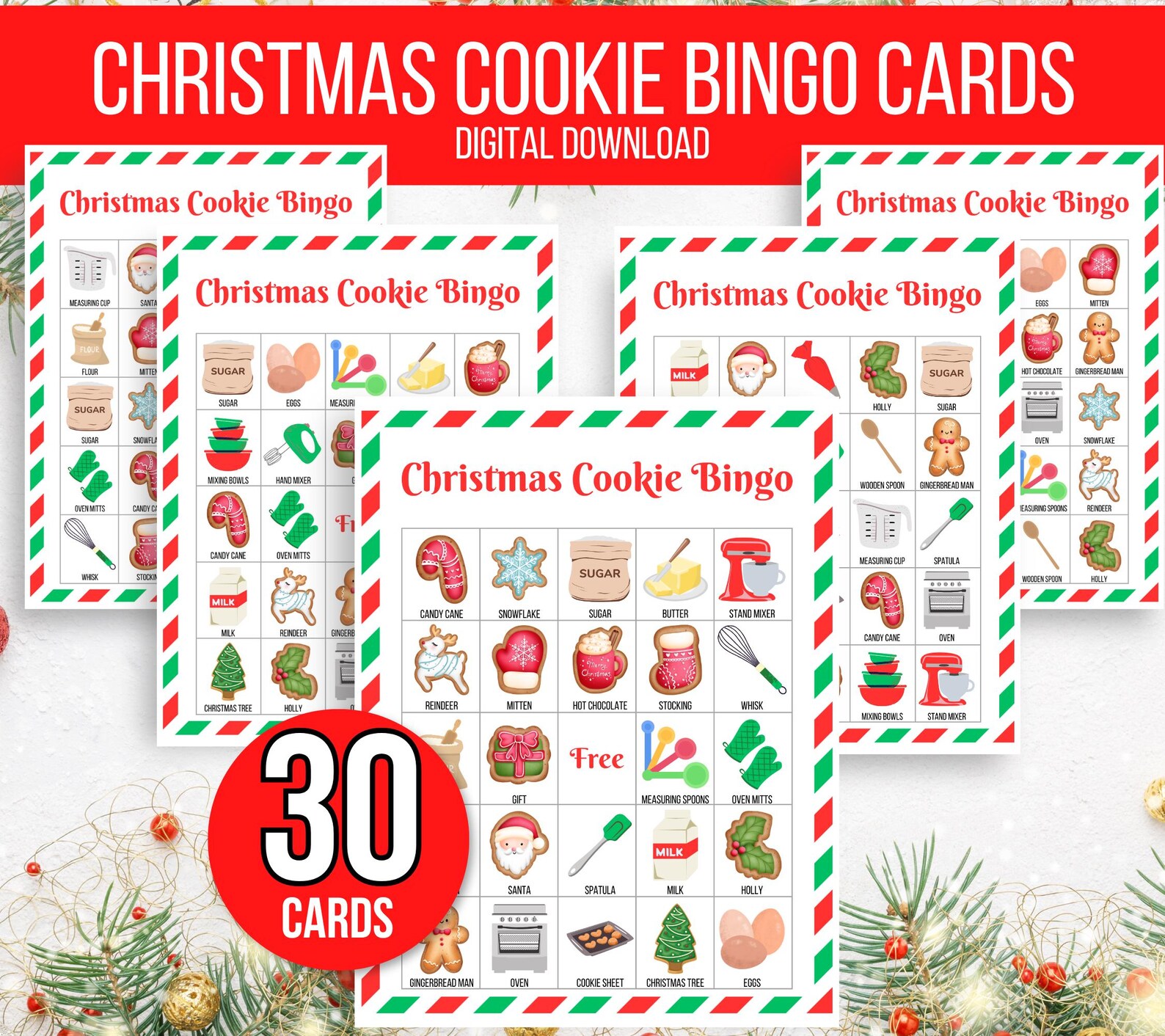 Christmas Bingo, 30 Baking Bingo Cards, Christmas Cookie Bingo Cards ...