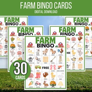 Farm Bingo, 30 Printable Farm Bingo Cards, Barnyard Bingo, Barnyard ...