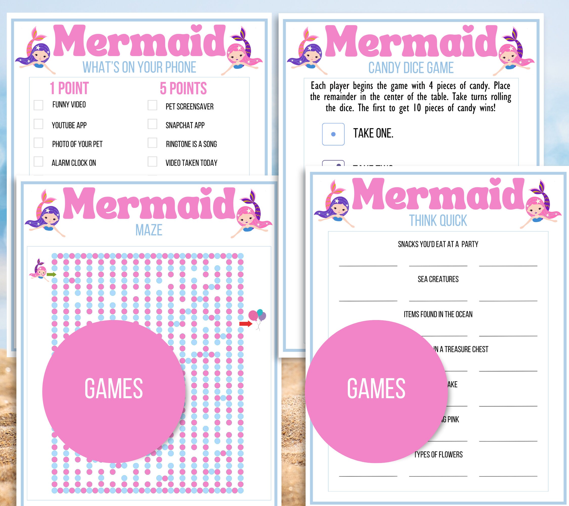 Mermaid Games Printable Bundle, Mermaid Activities, Girls Mermaid Games ...