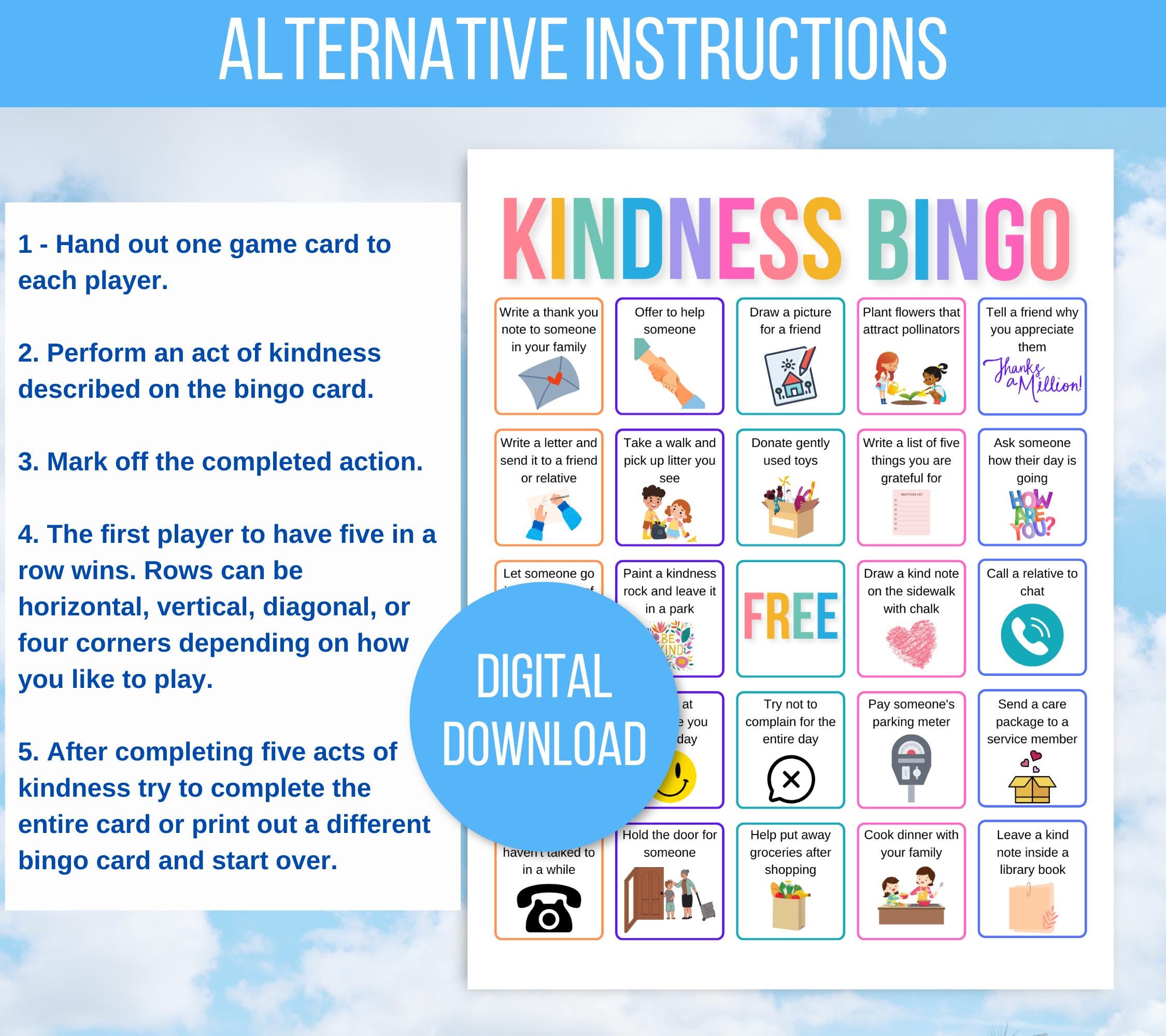 Kindness Bingo, 30 Kindness Bingo Cards, Acts of Kindness Bingo, Kid's ...