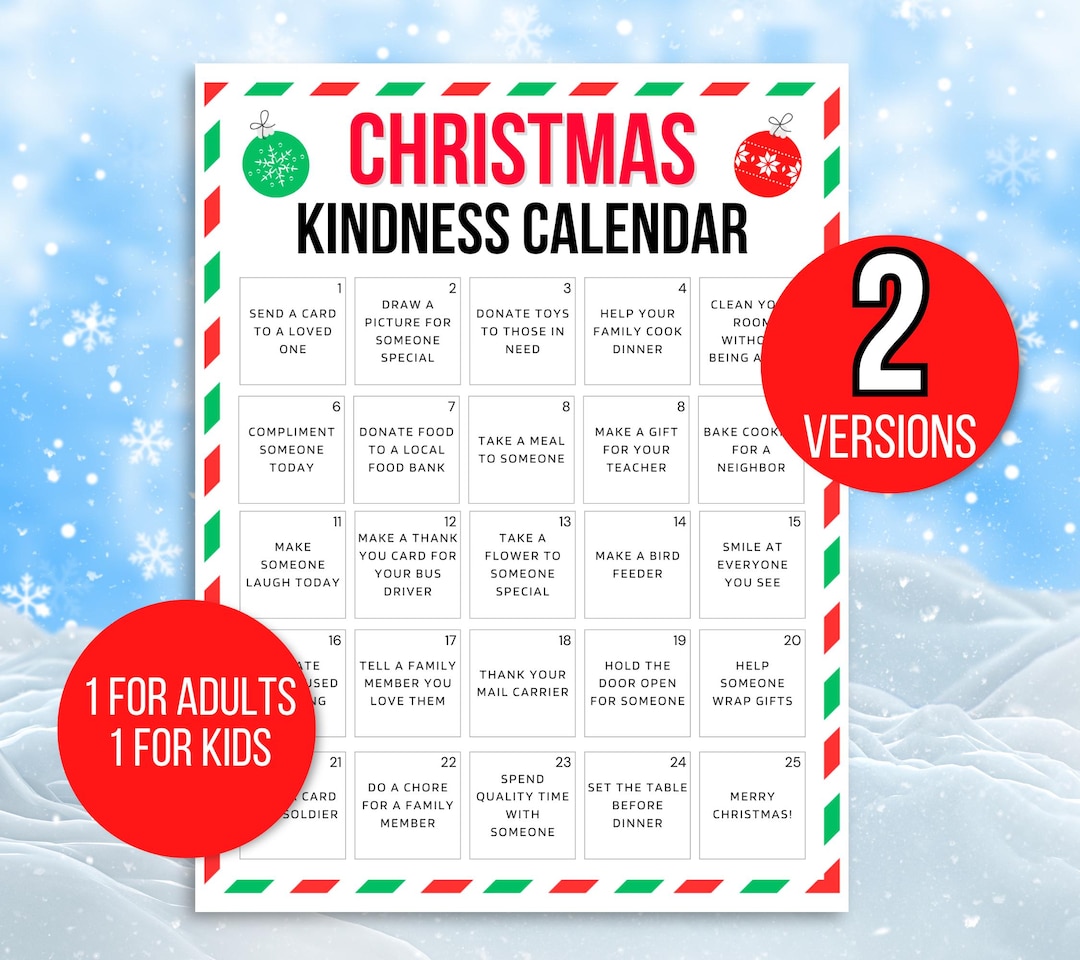Christmas Acts of Kindness Calendar, Advent Calendar for Kid & Adult ...