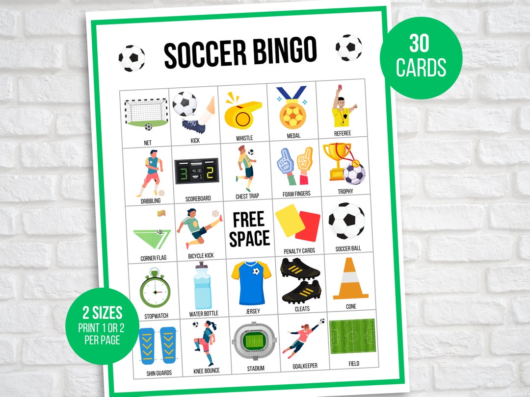 Bingo de fútbol 30 tarjetas de bingo de fútbol imprimibles - Etsy España