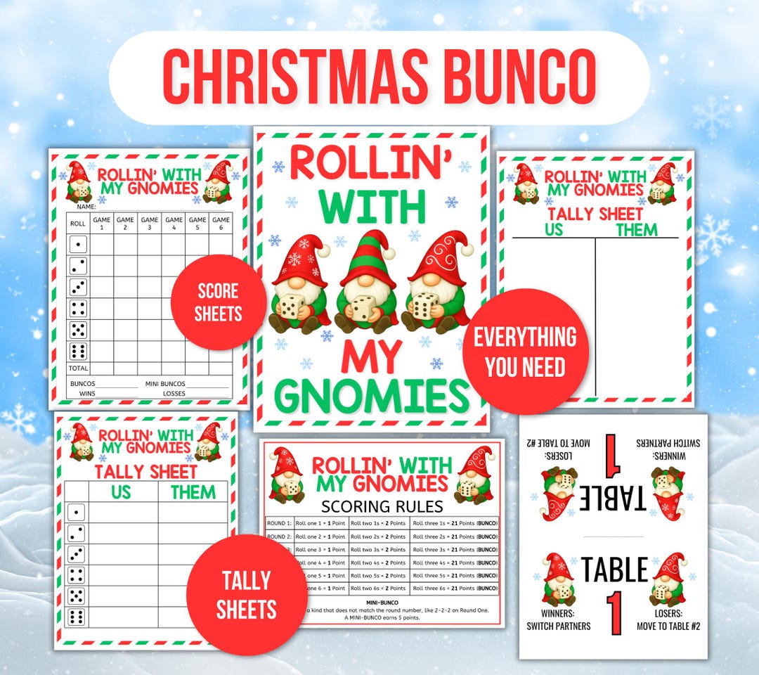 Christmas Bunco Score Sheet, Christmas Gnome Bunco, Christmas Bunco ...