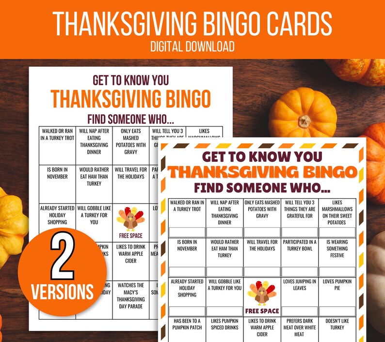 Thanksgiving Get to Know You Bingo, Find Someone Who Bingo, Find the ...