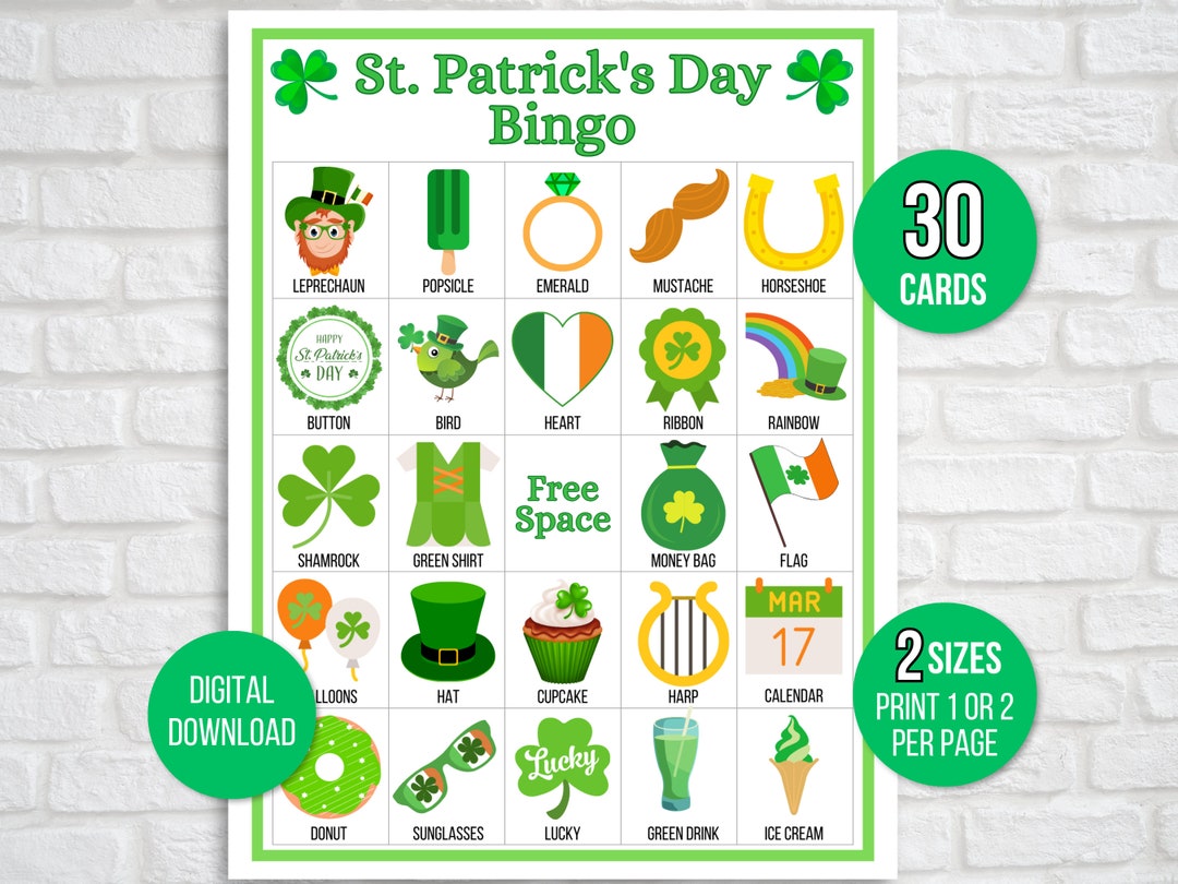 St. Patrick's Day Bingo, 30 St. Patrick's Bingo Cards, St. Patrick's ...