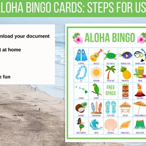 Aloha Bingo, Luau Bingo, Hawaiian Bingo, 30 Printable Luau Bingo Cards ...