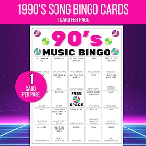 90s Bingo, 90s Song Bingo, 90s Music Bingo, 90s Retro Bingo, 50 ...