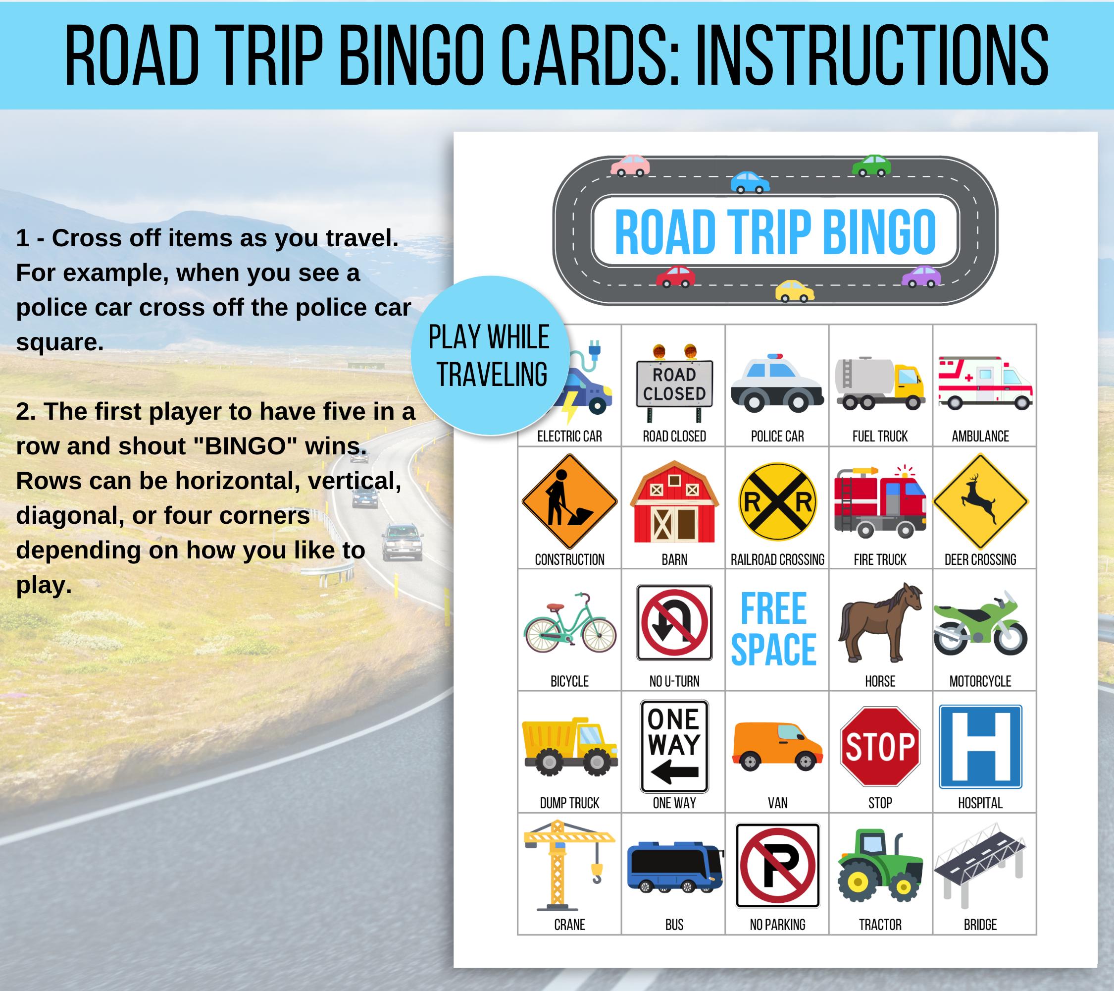 Road Trip Bingo, 10 Printable Road Trip Bingo Cards, Travel Bingo ...