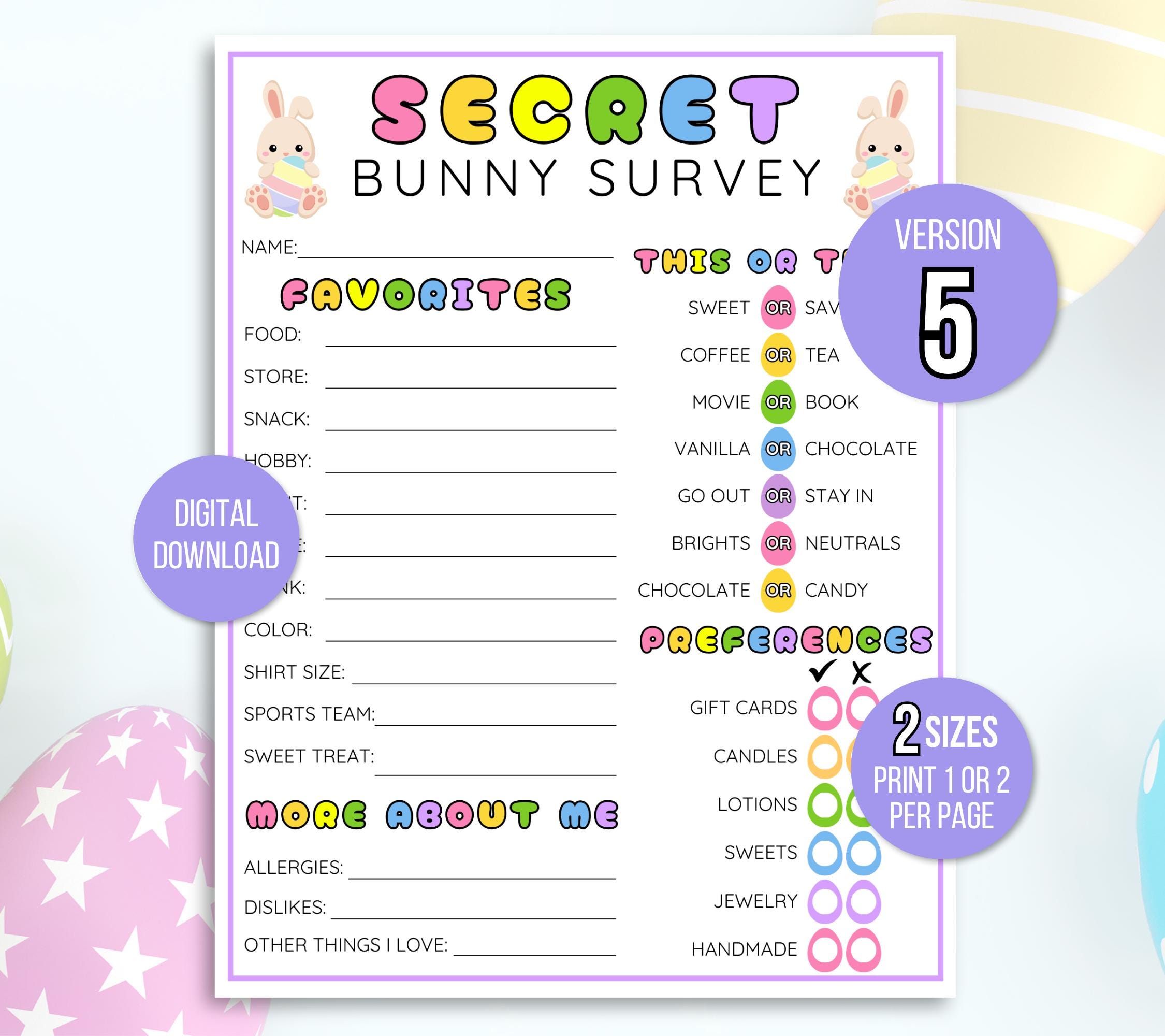 Easter Secret Bunny Survey, Easter Secret Gift Exchange, Secret Easter ...