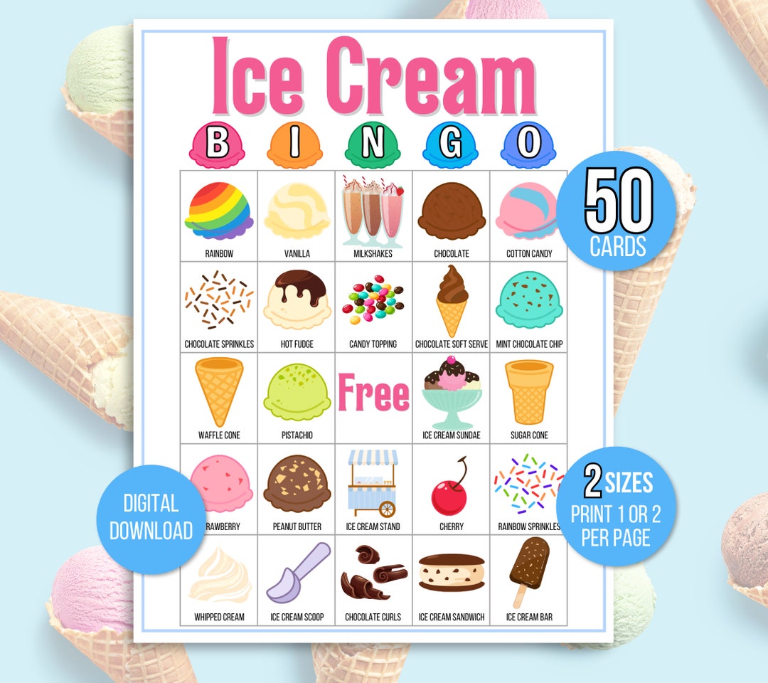 Ice Cream Bingo, 50 Printable Ice Cream Bingo Cards, Ice Cream Birthday ...