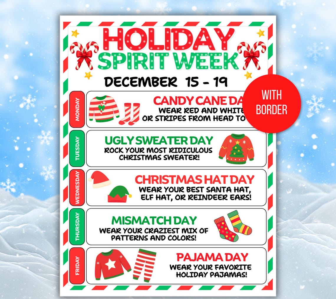 Customizable Christmas School Spirit Week Flyer, Customizable Holiday ...