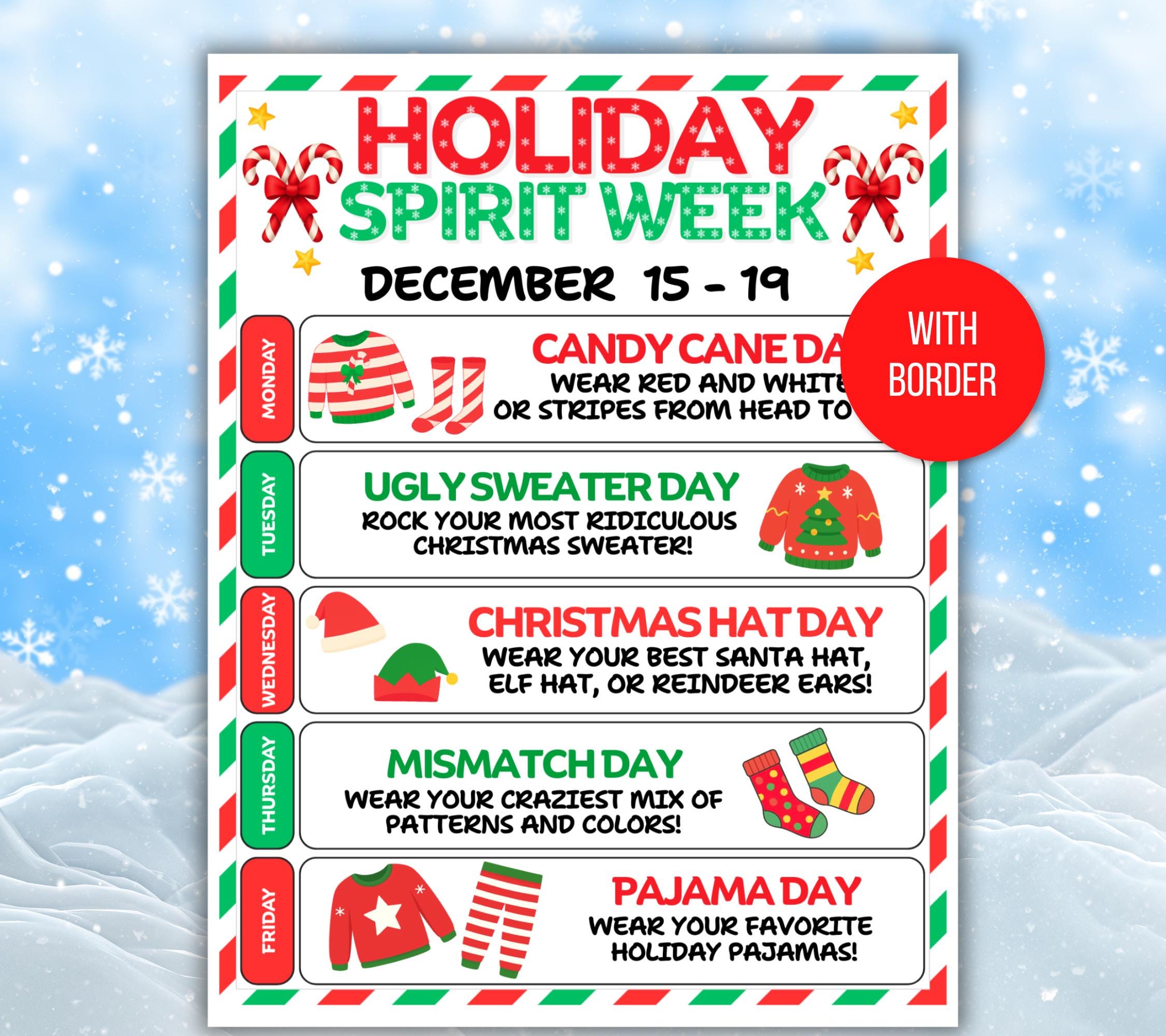Customizable Christmas School Spirit Week Flyer, Customizable Holiday ...