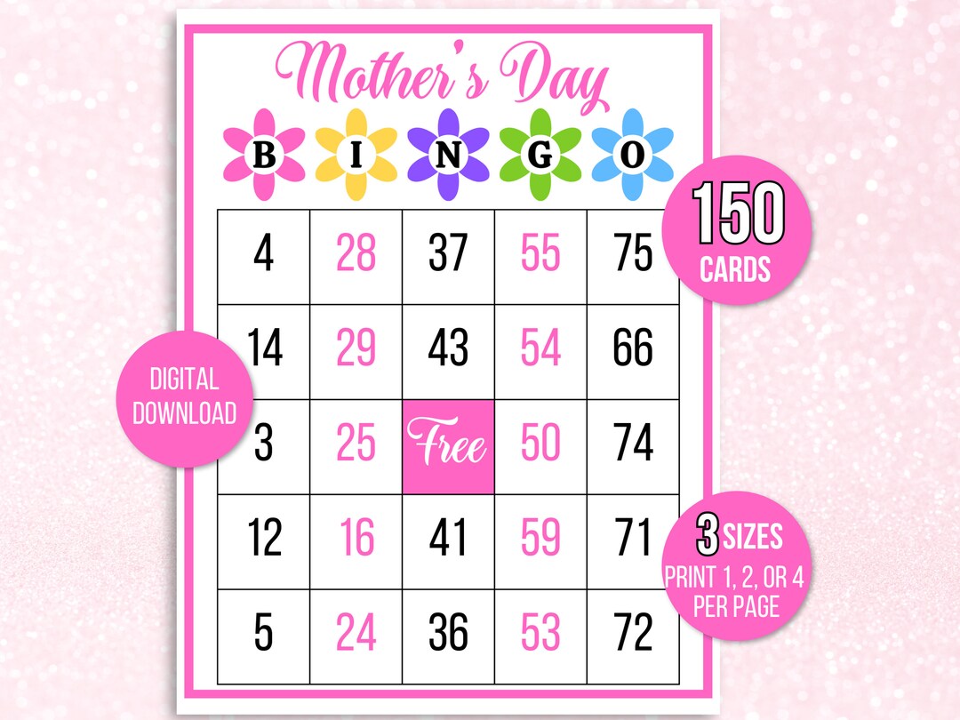 Mother's Day Bingo, 150 Mother's Day Bingo Cards, Mother's Day Activity ...