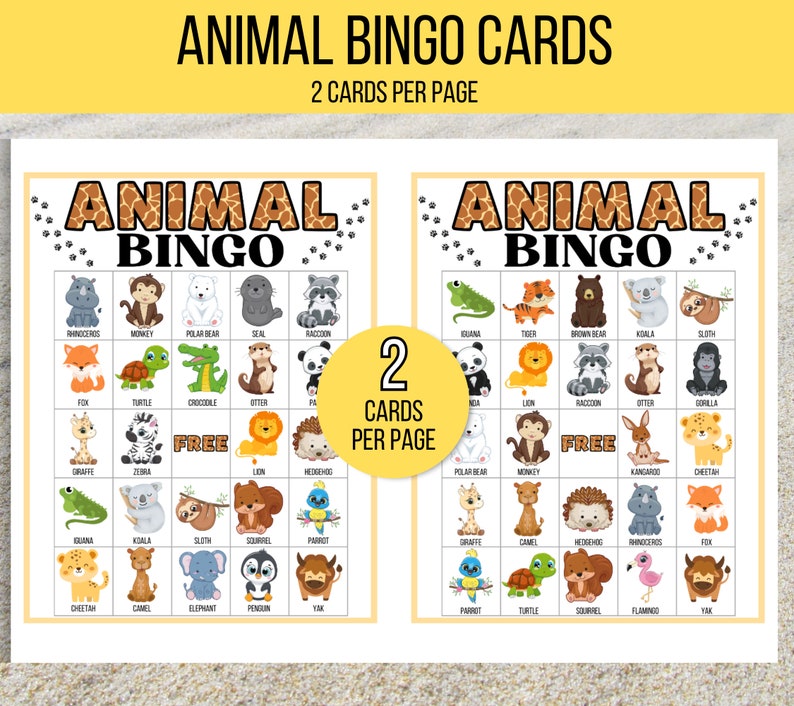 Animal Bingo, 30 Printable Animal Bingo Cards, Animal Party Game ...