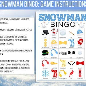 Snowman Bingo, Winter Bingo, 30 Printable Snowman Bingo Cards, Winter ...