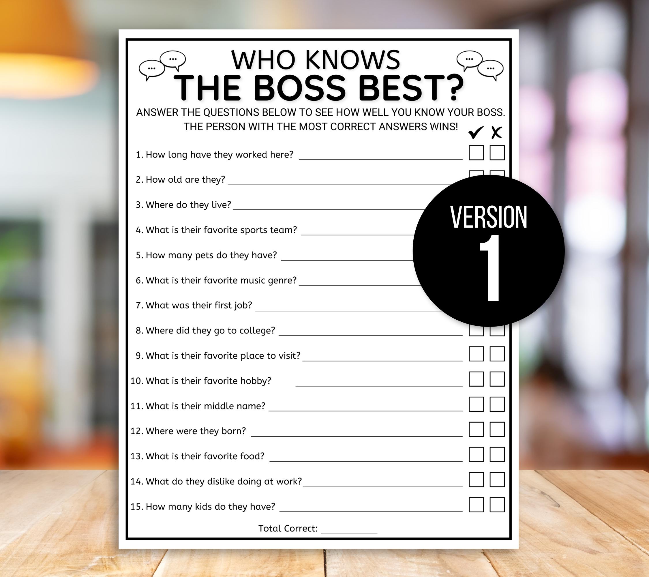 Who Knows the Boss Best Game, Team Building Games, How Well Do You Know ...