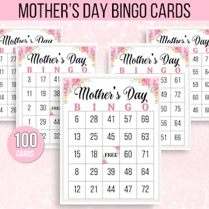 Mother's Day Bingo, 100 Mother's Day Bingo Cards, Mother's Day Activity ...