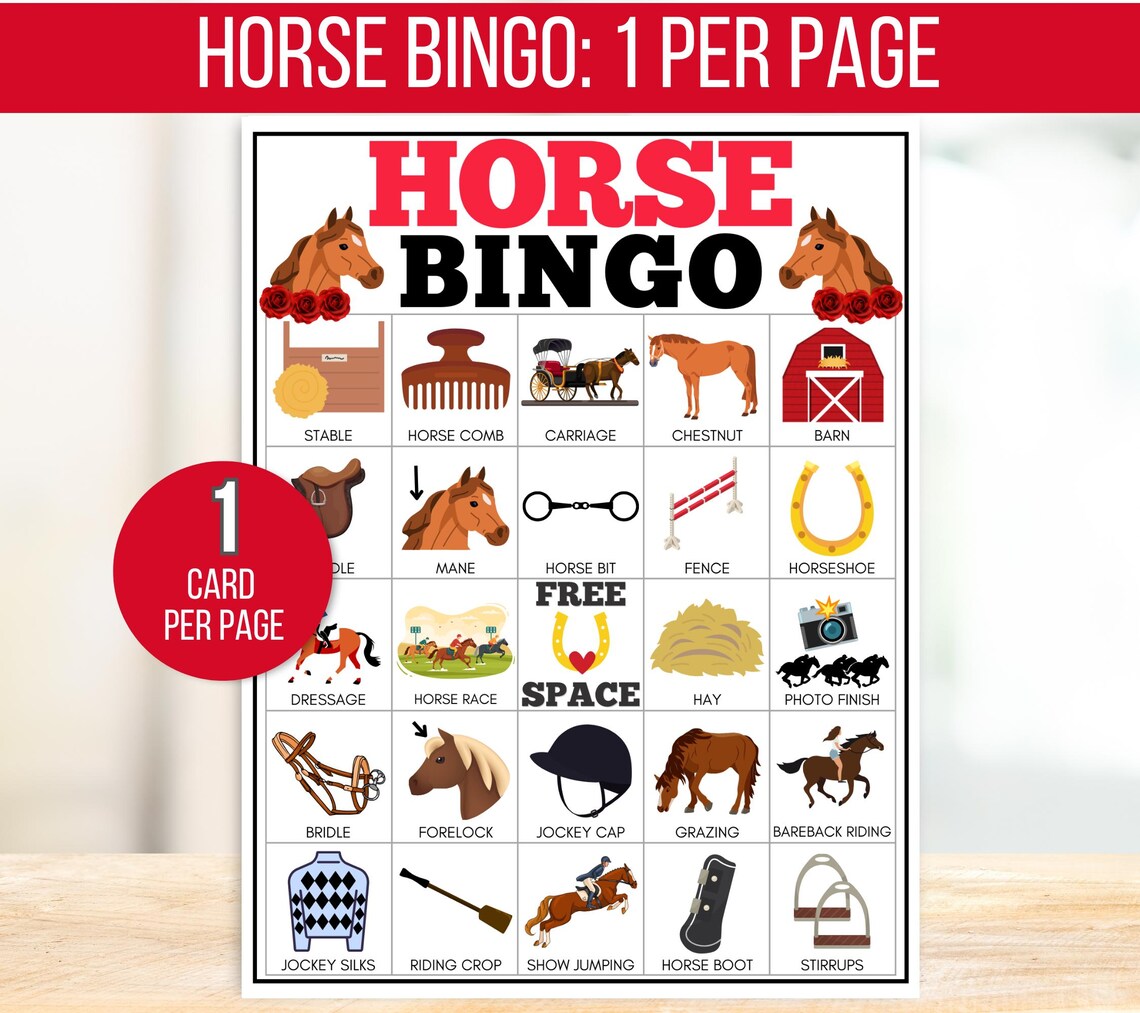 Horse Bingo, 50 Horse Bingo Cards, Horse Game, Horse Game for Kids ...