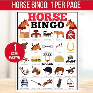 Horse Bingo, 50 Horse Bingo Cards, Horse Game, Horse Game for Kids ...
