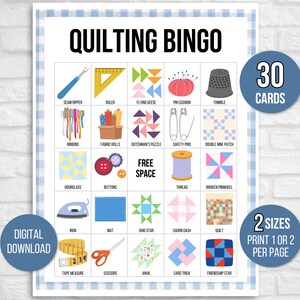 Quilt Bingo, 30 Printable Quilt Bingo Cards, Quilting Bingo, Quilting ...