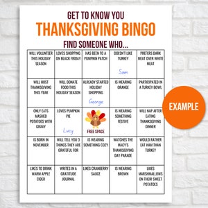 Thanksgiving Get to Know You Bingo, Find Someone Who Bingo, Find the ...