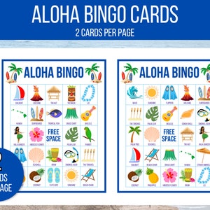 Aloha Bingo, Luau Bingo, Hawaiian Bingo, 30 Printable Luau Bingo Cards ...