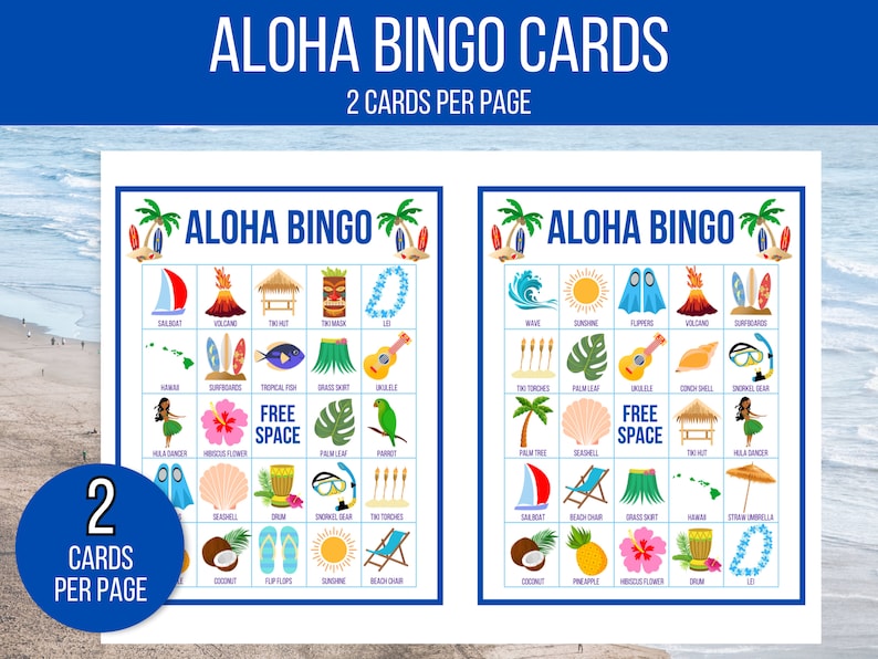 Aloha Bingo, Luau Bingo, Hawaiian Bingo, 30 Printable Luau Bingo Cards ...