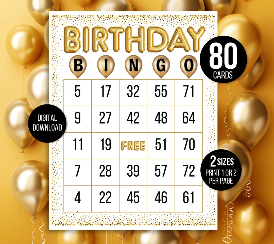Birthday Bingo, 80 Birthday Bingo Cards, Birthday Game, Happy Birthday ...